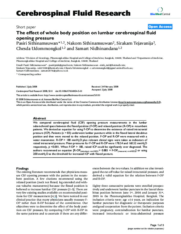 (PDF) The effect of whole body position on lumbar cerebrospinal fluid ...