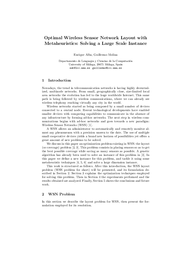 Pdf Optimal Wireless Sensor Network Layout With Metaheuristics