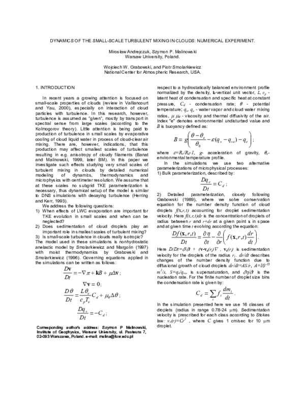 Pdf Dynamics Of The Small Scale Turbulent Mixing In Clouds Numerical