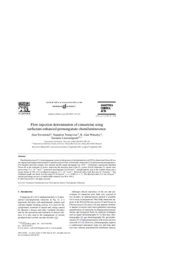 Pdf Flow Injection Determination Of Cinnarizine Using Surfactant Enhanced Permanganate