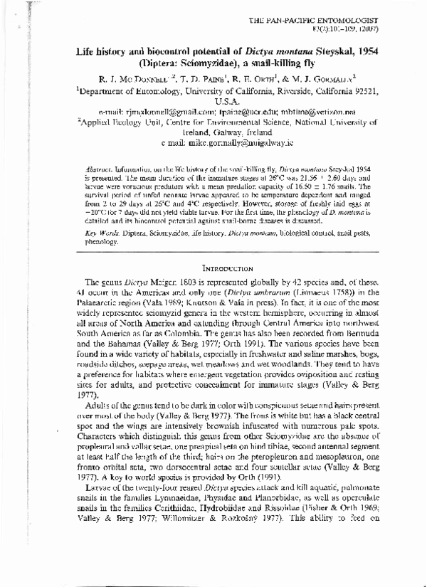(PDF) Life history and biocontrol potential of Dictya montana Steyskal ...