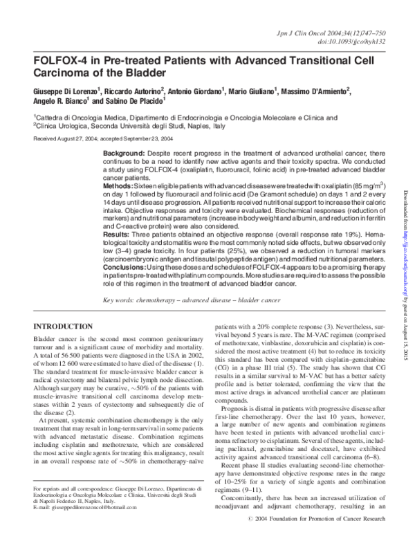 (PDF) FOLFOX-4 in Pre-treated Patients with Advanced Transitional Cell ...