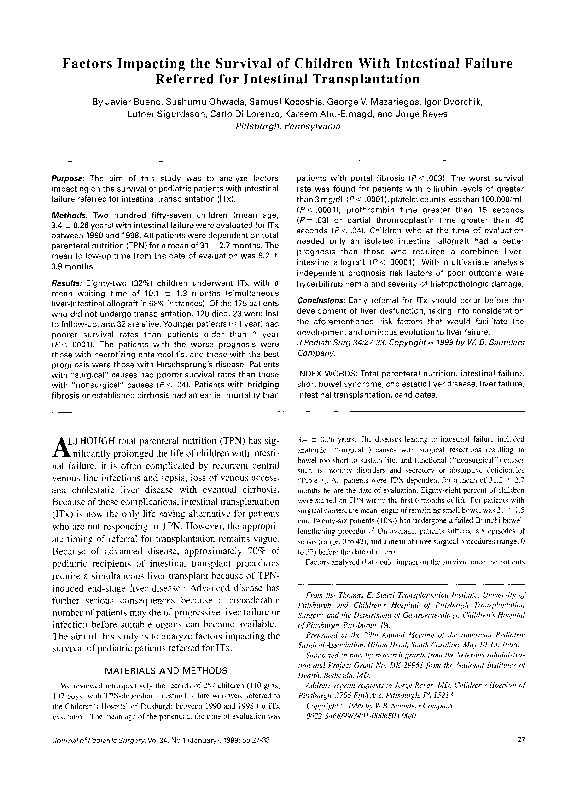 (PDF) Factors impacting the survival of children with intestinal ...