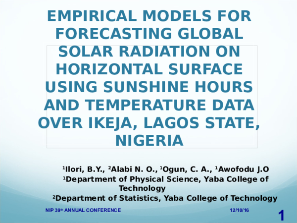 Ppt Empirical Models For Forecasting Global Solar Radiation On Horizontal Surface Using