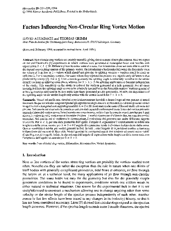 (PDF) Factors Influencing Non-Circular Ring Vortex Motion
