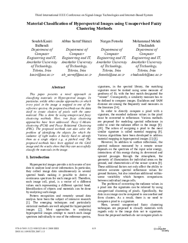 Pdf Material Classification Of Hyperspectral Images Using Unsupervised Fuzzy Clustering