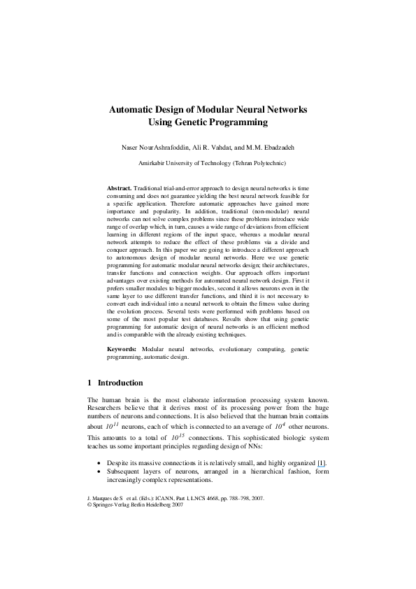 (PDF) Automatic design of modular neural networks using genetic programming