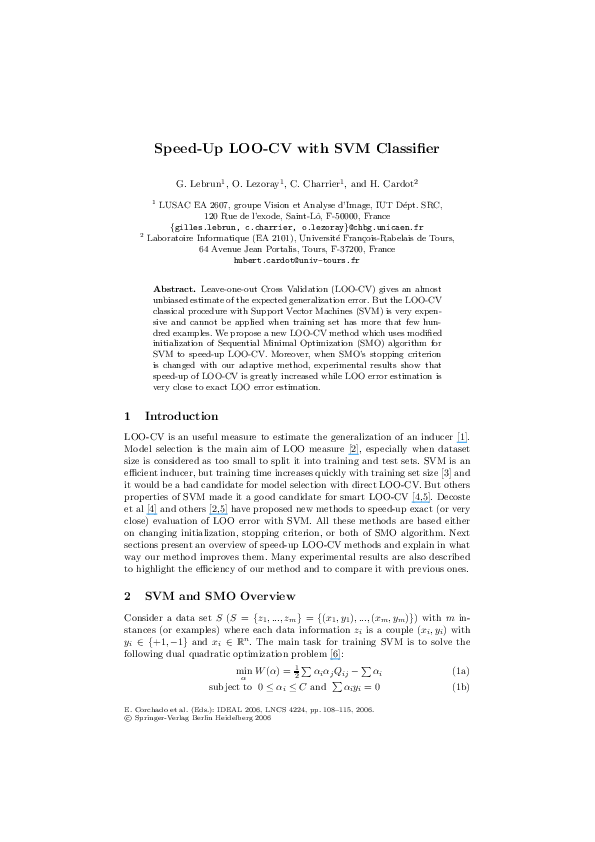 Pdf Speedup Loo Cv With Svm Classifier