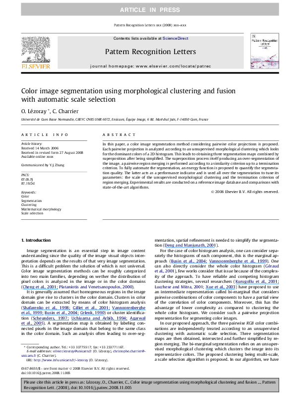 Pdf Color Image Segmentation Using Morphological Clustering And Fusion With Automatic Scale