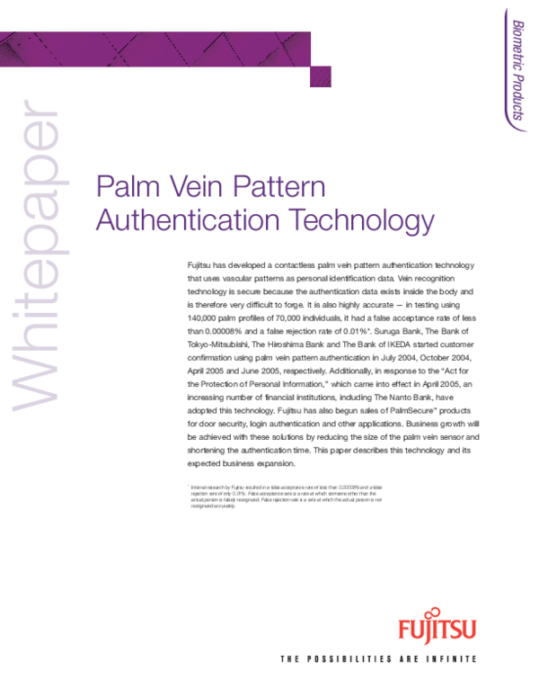 (PDF) Palm Vein Pattern Authentication Technology