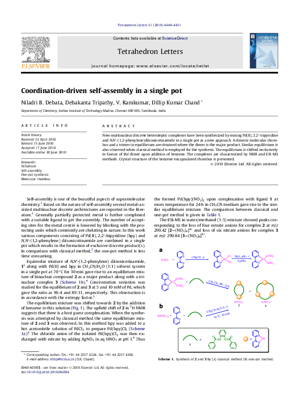 (PDF) Coordination-driven self-assembly in a single pot
