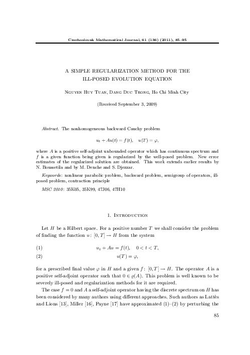 (PDF) A simple regularization method for the ill-posed evolution equation