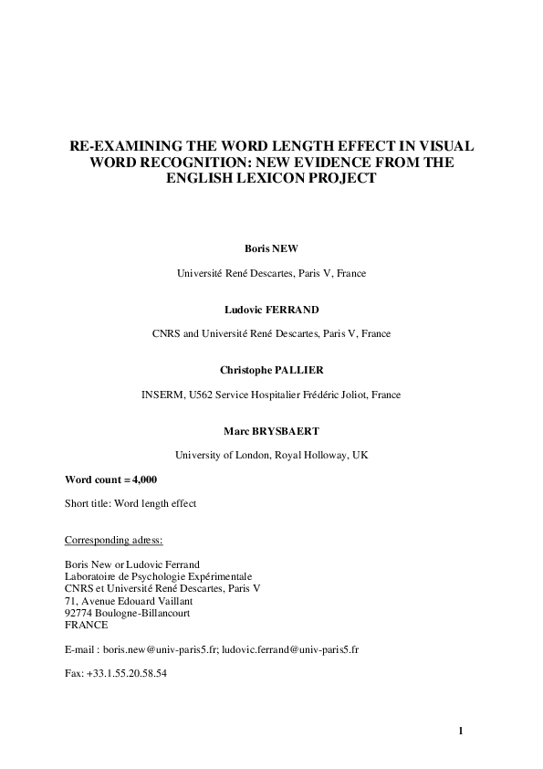 (PDF) Reexamining the word length effect in visual word recognition ...