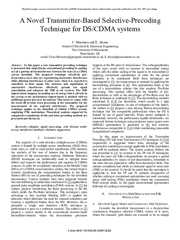 Pdf A Novel Transmitter Based Selective Precoding Technique For Ds
