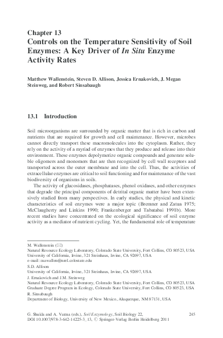 (PDF) Controls on the Temperature Sensitivity of Soil Enzymes: A Key Driver of In Situ Enzyme ...