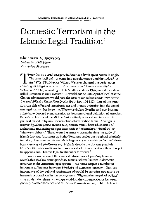 (PDF) Domestic Terrorism in the Islamic Legal Tradition