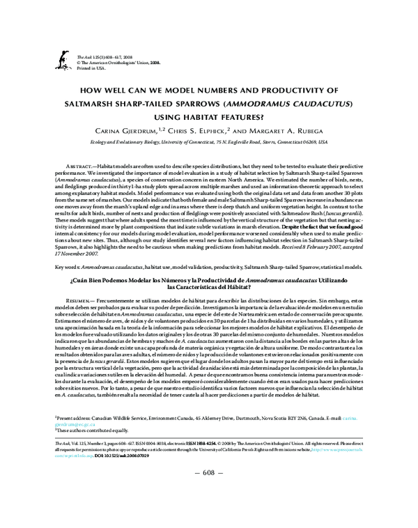 (PDF) HOW WELL CAN WE MODEL NUMBERS AND PRODUCTIVITY OF SALTMARSH SHARP ...