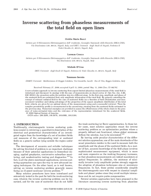 (PDF) Inverse scattering from phaseless measurements of the total field on a closed curve