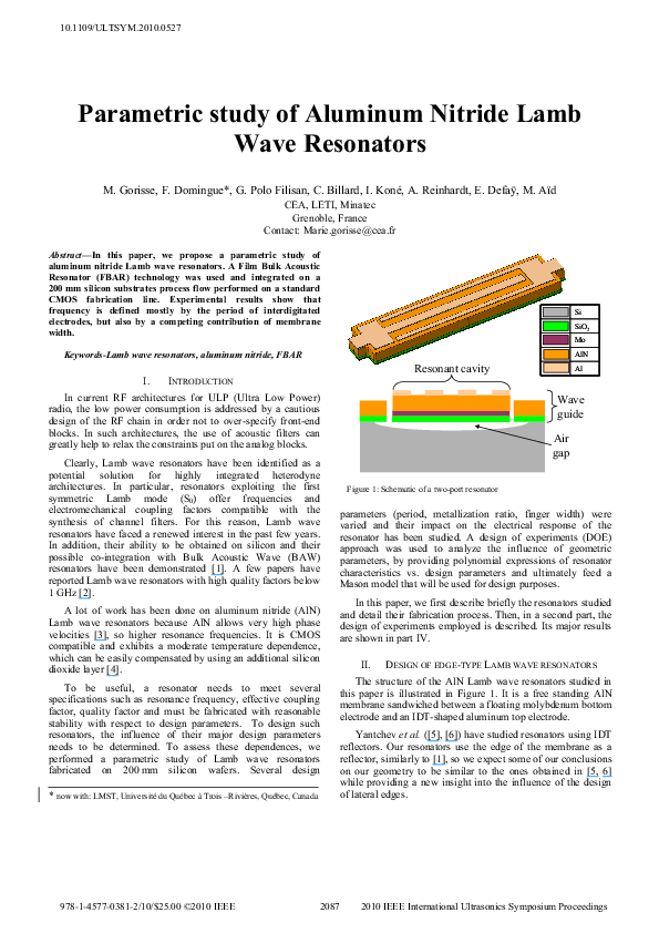 (PDF) Parametric study of aluminum nitride Lamb wave resonators