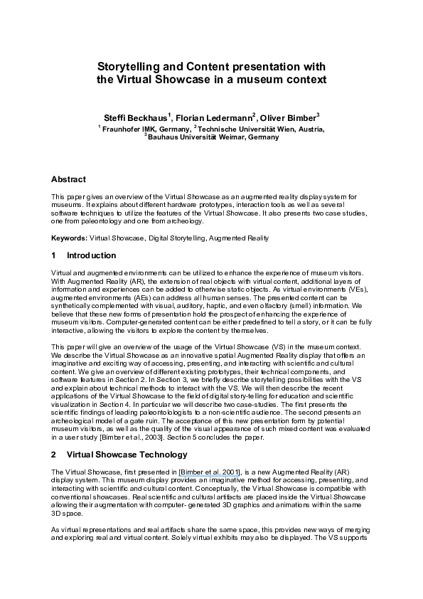 (PDF) Storytelling and Content presentation with the Virtual Showcase ...