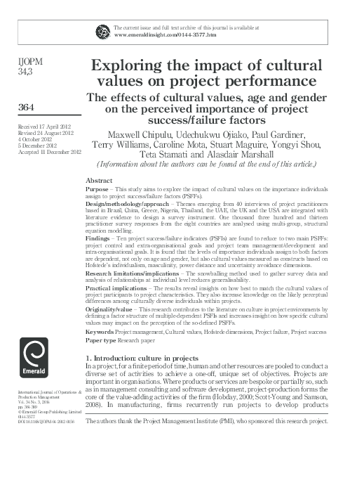 (PDF) Exploring the impact of cultural values on project performance ...