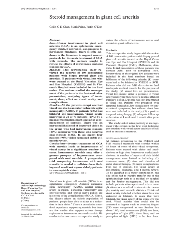 Pdf Steroid Management In Giant Cell Arteritis