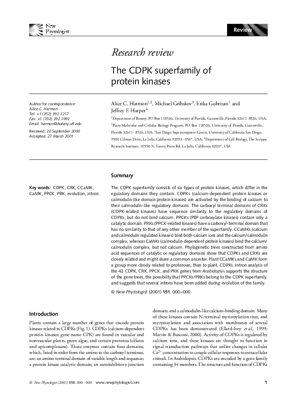 (PDF) The CDPK superfamily of protein kinases