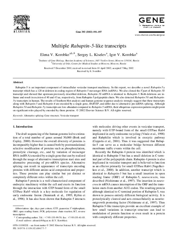 (PDF) Multiple Rabaptin-5-like transcripts