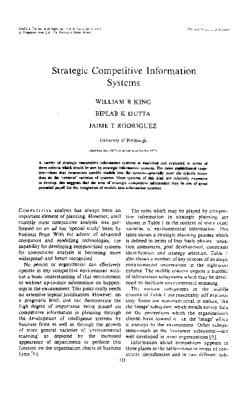 (PDF) Strategic competitive information systems
