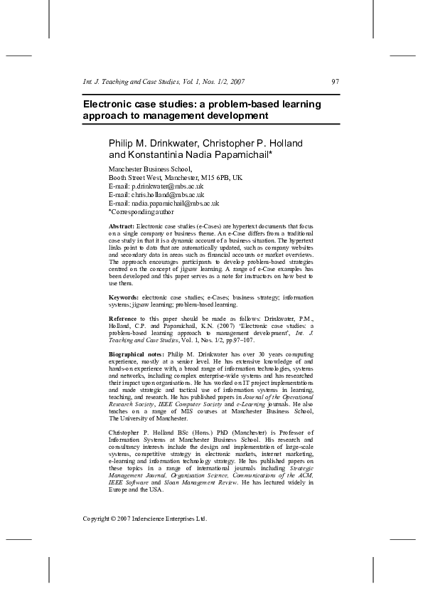 (PDF) Electronic case studies: a problem-based learning approach