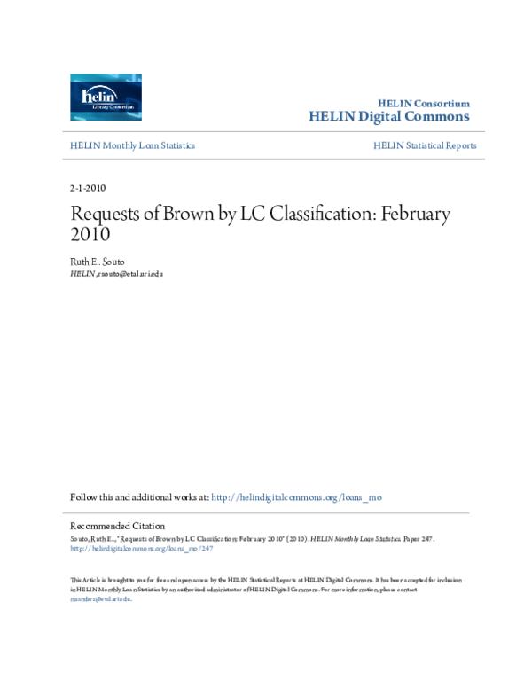 (PDF) Requests of Brown by LC Classification: February 2010