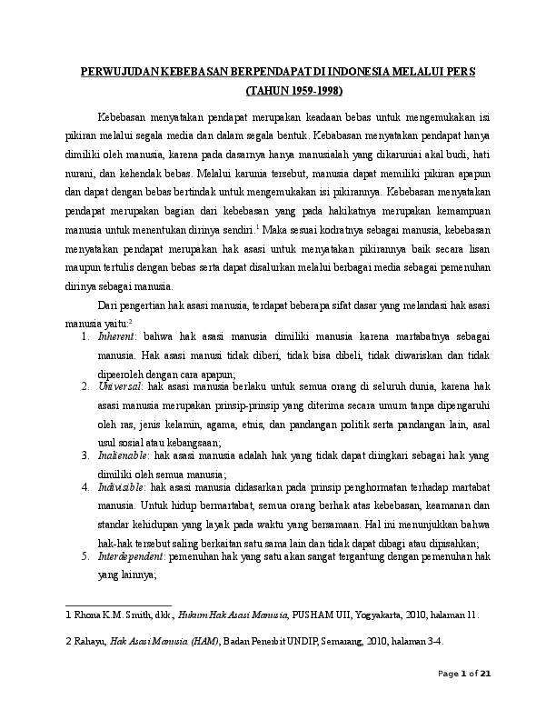 (DOC) Perwujudan Kebebasan Berpendapat di Indonesia Melalui Pers