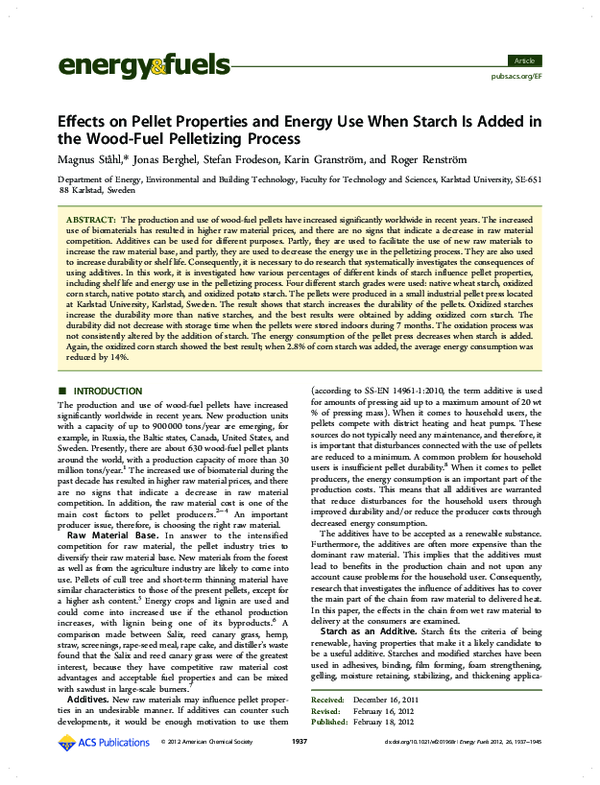 (PDF) Effects on Pellet Properties and Energy Use When Starch Is Added ...
