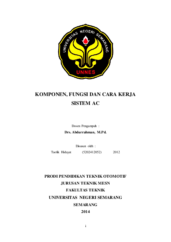 (PDF) KOMPONEN, FUNGSI DAN CARA KERJA SISTEM AC PRODI PENDIDIKAN TEKNIK ...