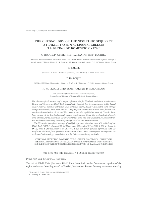 (PDF) The chronology of the Neolithic sequence at Dikili Tash ...