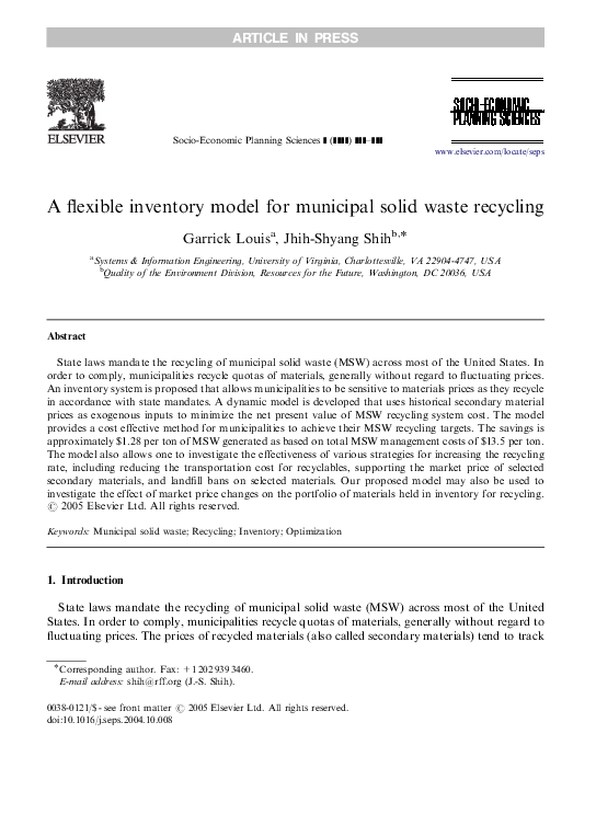 (PDF) A flexible inventory model for municipal solid waste recycling