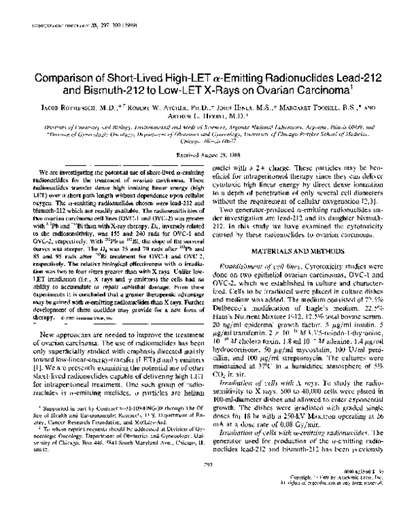 (PDF) Comparison of short-lived high-LET α-emitting radionuclides lead ...