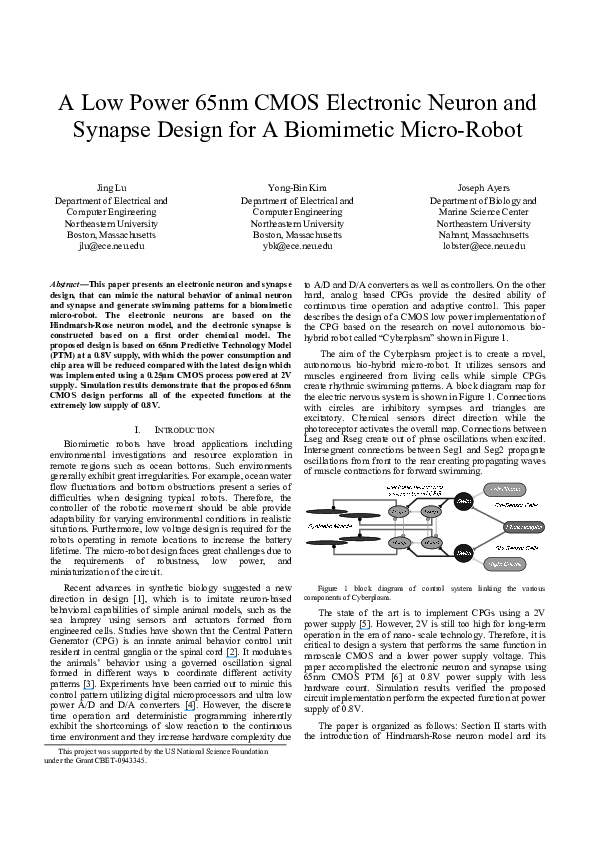 (PDF) A low power 65nm CMOS electronic neuron and synapse design for a ...