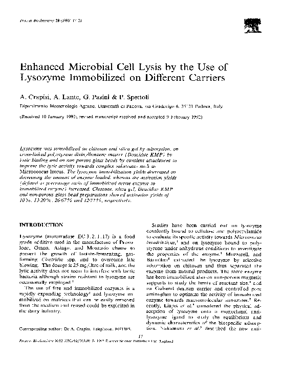 (PDF) Enhanced microbial cell lysis by the use of lysozyme immobilized ...