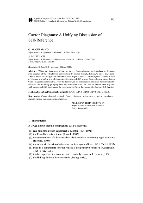 (PDF) Cantor Diagrams: A Unifying Discussion of Self-Reference