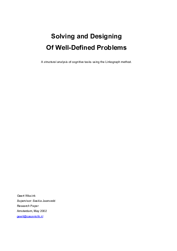 (PDF) Solving and Designing Of Well-Defined Problems. A structural ...