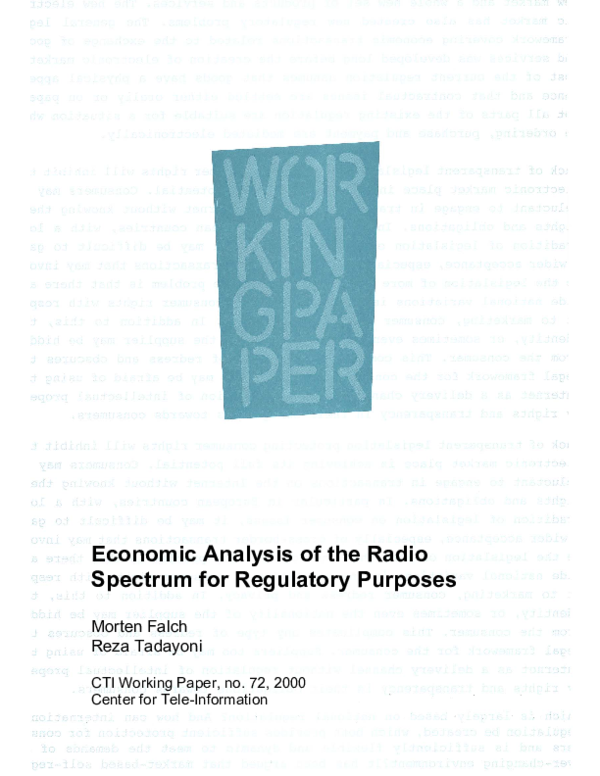 (PDF) Economic analysis of the radio spectrum for regulatory purposes