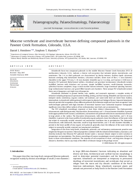 (PDF) Miocene vertebrate and invertebrate burrows defining compound ...