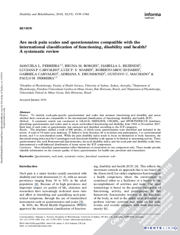 (PDF) Factor Structure of the Neck Disability Index | Charles Philip ...