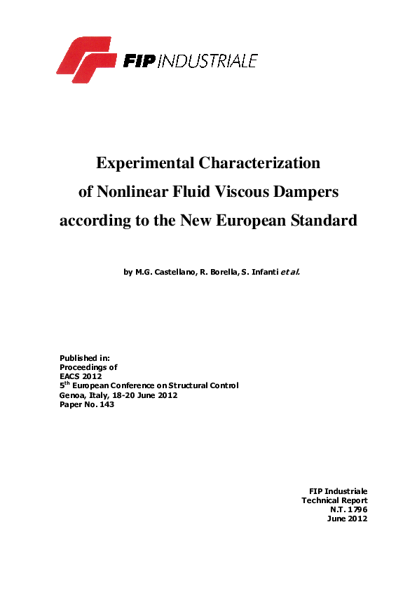 Pdf Experimental Characterization Of Nonlinear Fluid Viscous Dampers According To The New