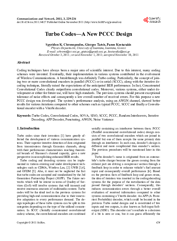 (PDF) Turbo Codes―A New PCCC Design