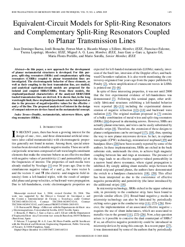 (PDF) Broadband Equivalent Circuit Model for a Coplanar Waveguide Line Loaded with Split Ring ...