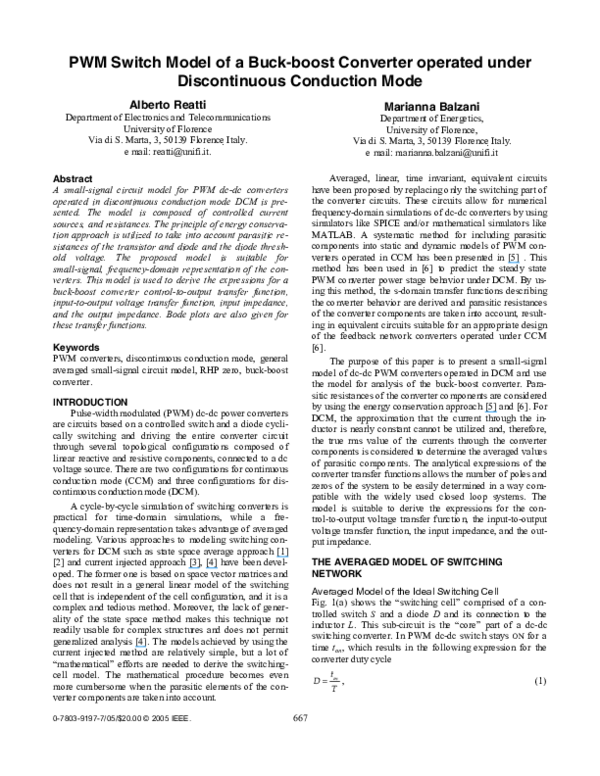 Pdf Pwm Switch Model Of A Buck Boost Converter Operated Under Discontinuous Conduction Mode