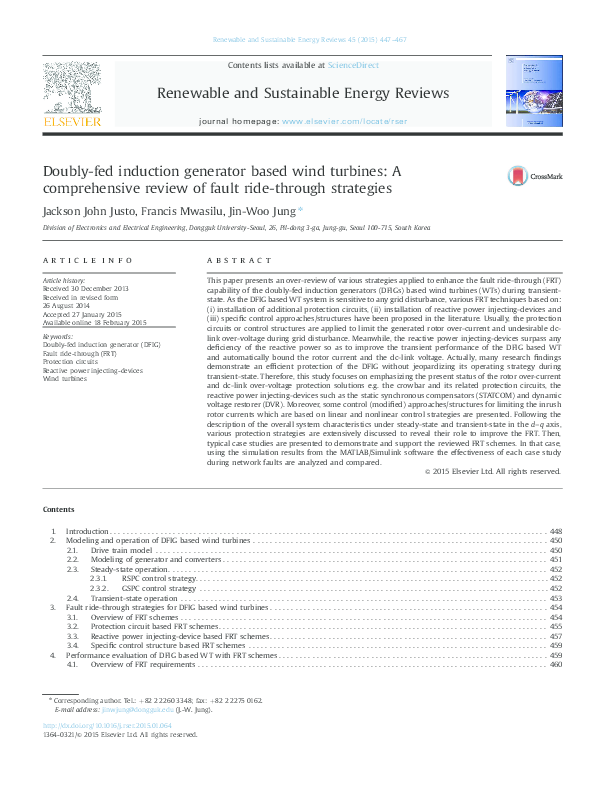 Pdf Doubly Fed Induction Generator Based Wind Turbines A Comprehensive Review Of Fault Ride