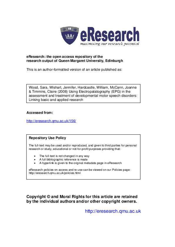 (PDF) Using Electropalatography (EPG) In the Assessment and Treatment ...